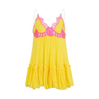 Roberto Cavalli Femme, Robes, Jaune, Taille: 40 FR Robe en mousseline avec d&eacute;tails en dentelle