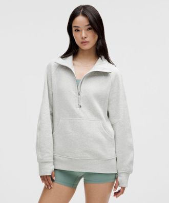 lululemon Scuba Oversized-Pullover mit Trichterkragen und halblangem Rei&szlig;verschluss Lang f&uuml;r Frauen - Gr&ouml;&szlig;e XS/S in Heathered Core Ultra Light Grey