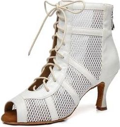 Miyoopark Chaussures de danse pour femme - Talon haut - Bottes de soir&eacute;e latine, L446 Daim Blanc Talon 7 5 cm, 43.5 EU