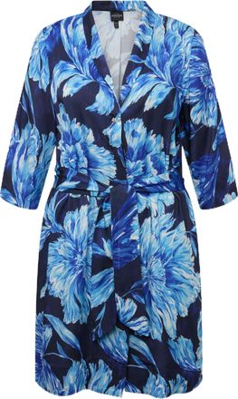 Ulla Popken Damen gro&szlig;e Gr&ouml;&szlig;en &Uuml;bergr&ouml;&szlig;en Plus Size Jacke, l&auml;ngere, offene Form, Schalkragen, 3/4-Arm Tintenblau 54+ 827477846-54+