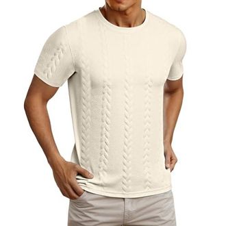 Generic T-shirt d&eacute;contract&eacute; &agrave; manches courtes pour homme avec col rond et design jacquard. T-shirt d&eacute;t&eacute; confortable pour la vie quotidienne, la maison, les so