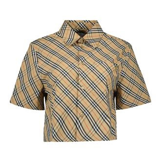 Burberry Femme, Blouses et Chemises, Beige, Taille: 36 FR Chemise Courte &agrave; Carreaux Style Vintage
