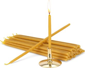 NKlaus Kerzenhalter + 100% Bienenwachskerzen gelb L 22cm Handarbeit Griechenland 40073