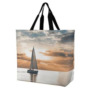 Generic Voilier Sur La Mer Sac &Agrave; Bandouli&egrave;re L&eacute;ger Tote Bag R&eacute;utilisable Sac A Main Femme Pour Voyage Gym Quotidienne