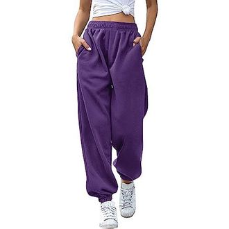 Generic Pantalon de jogging d&eacute;contract&eacute; taille haute 2026 pour femme pour yoga et entra&icirc;nement confortable avec poches lat&eacute;rales, violet, XXL