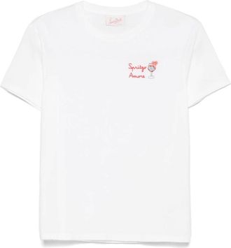 MC2 Saint Barth Femme, Tops, Blanc, Taille: 42 FR Blanc Brodé Col Rond T-shirts et Polos