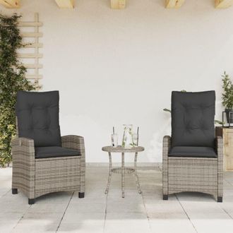vidaXL vidaXL Gartensessel mit Kissen 2 Stk. Verstellbar Grau Poly Rattan