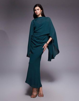 Asos Robe drap&eacute;e longueur mollet &agrave; manches kimono et dos ouvert - Sarcelle