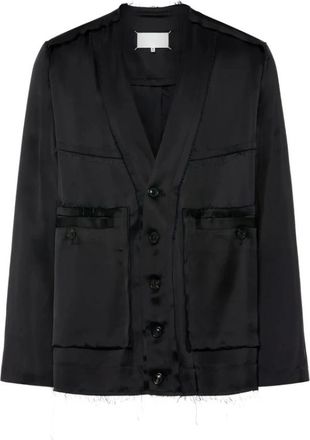 Maison Margiela Homme, Vestes, Noir, Taille: M Manteau col en V &agrave; bords effiloch&eacute;s