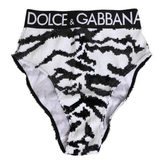 Dolce & Gabbana Schwarze Wei&szlig;e Pailletten Hohe Taille Panty - - Underwear - Damen - Wei&szlig; - S