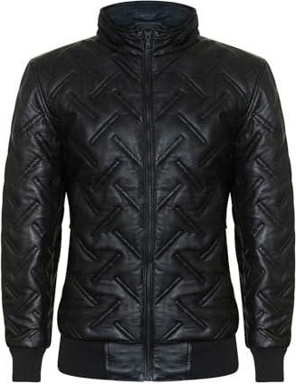 Infinity Leather Blouson Homme Noir Matelassé Bomber Chaud En Cuir DAgneau