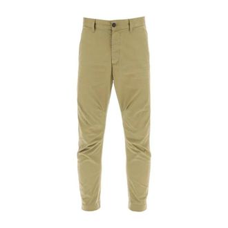 Dsquared2 Homme, Pantalons, Beige, Taille: XS Pantalon en coton avec fermeture &eacute;clair et bouton