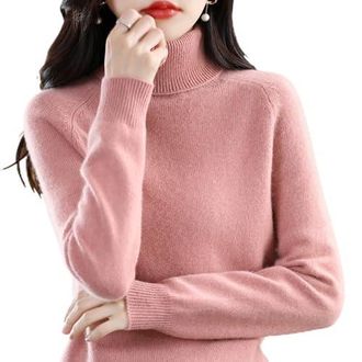 Generic Pull à col roulé pour femme - Manches longues - Coupe ajustée - Mode coréenne - Haut tricoté mi-long - Tenue décontractée dhiver chaude, rose, XL