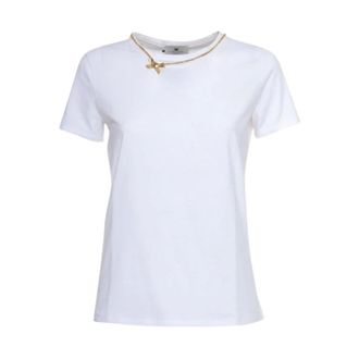 Elisabetta Franchi Femme, Tops, Blanc, Taille: 36 FR T-shirt en jersey avec collier