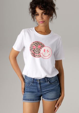 Aniston T-Shirt ANISTON CASUAL, Damen, Gr. 32/34, bunt (wei&szlig;, pink, beige, schwarz, grau), Single Jersey, Obermaterial: 100% Baumwolle, bedruckt, figurumspiel