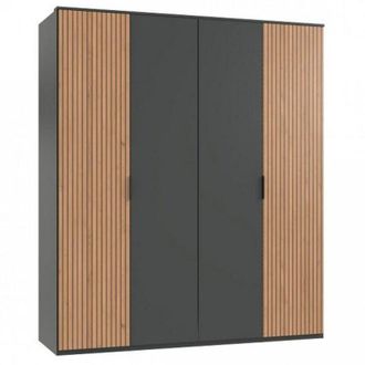 Inside75 Armoire graphite 4 portes blend 2 portes aspect clayettes imit. ch&ecirc;ne artisan