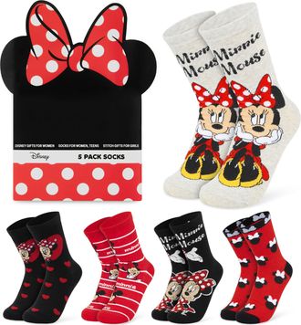 Disney Minnie Mouse Socken Damen 5er Pack, Lustige Farbenfrohe Strümpfe, Bequem & Weich, Geschenke für Frauen & Teenager (36/41 EU, Multi Minnie)