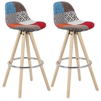 Woltu Woltu - Lot de 2 Tabouret de Bar en Lin, avec Repose-Pied, Patchwork Multicolore