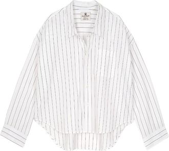 Denimist Femme, Blouses et Chemises, Blanc, Taille: 38 FR Denimist Chemise Cropped - Ecru Ray&eacute; Noir