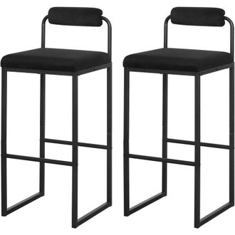 Woltu 2 X Tabourets de Bar en Velours et M&eacute;tal, Chaises de Bar, Chaises Hautes Bar, Tabourets de Cuisine avec Dossier et Repose-Pieds, Design