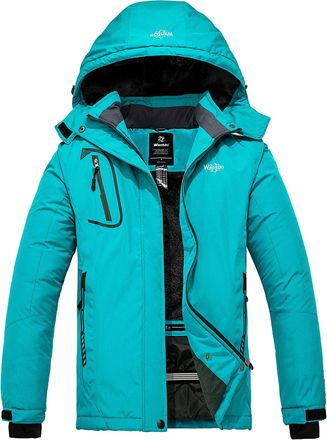 Wantdo Damen Berg Ski Jacke W&auml;rmer Winter Fleece M&auml;ntel Wasserdichter Atmungsaktive RegenM&auml;ntel Outdoor Kapuzen Windbreaker Jacken Dunkles T&uuml;rkis XXL