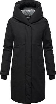 Navahoo Domingaa Manteau long dhiver chaud pour femme avec capuche et boutons magn&eacute;tiques Taille XS-3XL, Noir, 3XL