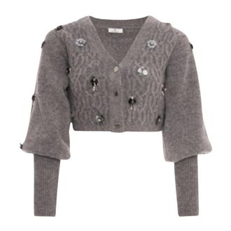 Fracomina Cardigan Court &agrave; Col en V - Femme - Pulls - Gris - Taille: 40 FR