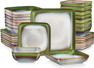 VANCASSO Tafelservice steinzeug, vancasso 32 teiliges STERN Kombiservice Set, quadratishes Geschirrset 4-12 Personen, Beinhaltet Müslischalen, Suppenteller, De