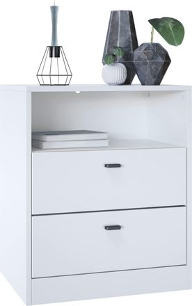 Vladon Kommode Pino V1, Made in Germany, Nachttisch mit 2 Schubladen & 1 offenem Fach, Weiß matt/Weiß matt ohne LED (56 x 67,5 x 36 cm)