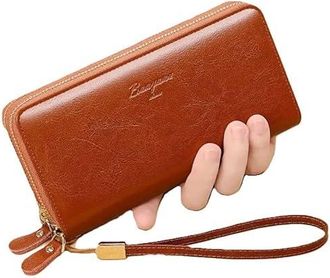 Generic Tejesa Portefeuille pour femme avec fermeture éclair longue capacité, marron, Medium