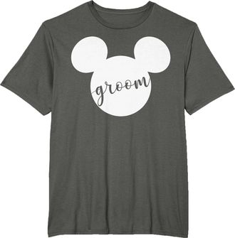 Disney Mickey Mouse Head Silhouette Groom Cursive Text T-Shirt