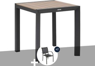 Hesperide Hesperide - Table de jardin carrée alu Evasion 2 places effet bois + 2 fauteuils Piazza - Hespéride