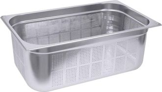 Contacto Perforierter GN-Beh&auml;lter, GN1/4, 150 mm Tiefe, mit Wandlochung, Edelstahl 18/10, Loch-&Oslash;3 mm, stapelbar, gelochte Bodenfl&auml;che