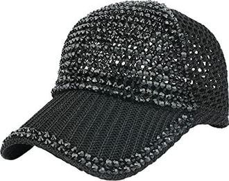 Generic Casquette Femme Paillettes Femmes Hommes Strass Cristaux Attrap&eacute;s Queue de Cheval R&eacute;glable Casquette de Baseball en Maille Brillant Bling D&eacute;contract&eacute;e
