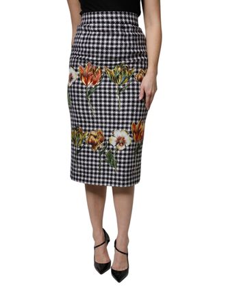 Dolce & Gabbana Womens Multicolor Floral Print High Waist Pencil Cut Skirt Virgin Wool Nylon