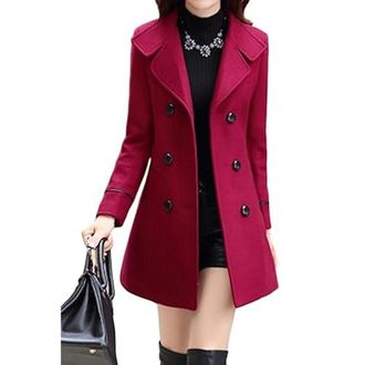 Generic Trench-coat crois&eacute; &agrave; col &agrave; revers pour femme, caban long dhiver, rouge bordeaux, taille XL