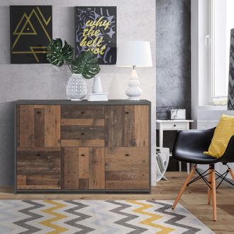 Loftscape home24 Kommode Rison IV 114 x 77 x 30cm Braun/Grau/Dunkelgrau/Altholz Dekor