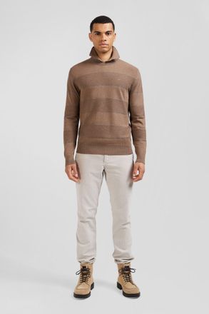 Eden Park Pull Col Rond Ray&eacute; En Coton Et Cachemire Marron Coupe Regular