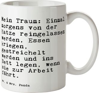 Mr. & Mrs. Panda Tasse Mein Traum: Einmal morgens... - Geschenk, Katze, Kaffeebecher, Geschenk Tasse, Becher, lustige Sprüche, Kaffeetasse