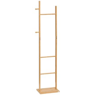 HOMCOM Garderobenst&auml;nder, Kleiderst&auml;nder mit 2 Haken, 3 Stangen, Jackerst&auml;nder f&uuml;r H&uuml;te, Kleidung, f&uuml;r Eingang, Flur, 36 x 24 x 168 cm, Bambus, Natur