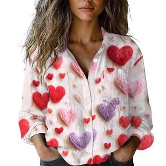 Generico Chemise Femme &Eacute;l&eacute;gant &agrave; Manches Longues T Shirt en Lin Coton D&eacute;contract&eacute; Grande Taille Blouse Col en V L&eacute;ger Chemisier Vintage Fantaisie avec Boutons 