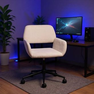 Furniture R Beige Computer-Gaming-Stuhl, Modernes Design, Bequeme Chenille-Polsterung, Höhenverstellbar, Platzsparende Drehstuhl, ideal für Büro und Home Office