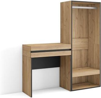 Skraut Home | Konsolentisch, Flurtisch | Beistelltisch für Eingang | 130x145x35 cm | mit Schublade | Offener Kleiderschrank | Moderner Stil | Eiche