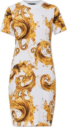 Versace Jeans Couture Femme, Robes, Blanc, Taille: 38 FR Robe Midi Imprim&eacute;e en Jersey de Coton