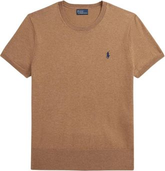 Polo Ralph Lauren Femme, Pulls, Brun, Taille: 38 FR Maille &agrave; Manches Courtes et Col Rond