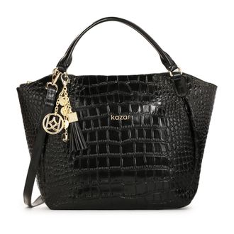 Kazar Schwarze Handtasche mit abnehmbarem Riemen in gepr&auml;gtem Krokodilmuster - - Bags - Damen - Schwarzk - ONE SIZE