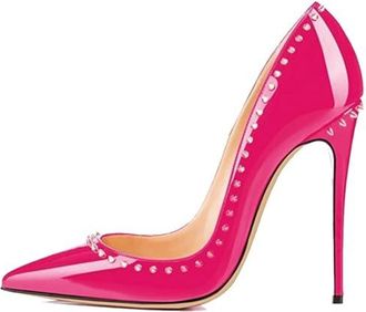 Minitoo Escarpins à talons hauts pour femme - Chaussures de soirée tendance avec rivets, Ww 8 Rose Rouge Talon 12 cm, 42.5 EU