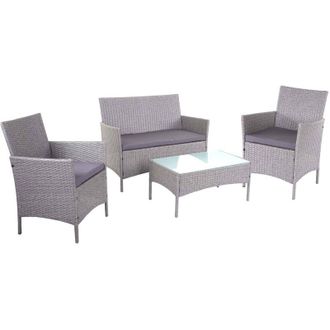 Hhg neuwertig] 2-1-1 Poly-Rattan Garten-Garnitur Hamar, Sitzgruppe Lounge-Set Sofa grau, Kissen anthrazit