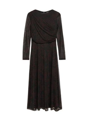 s.Oliver Midikleid Kleid Mesh-Kleid mit All-over-Print und Drapierung