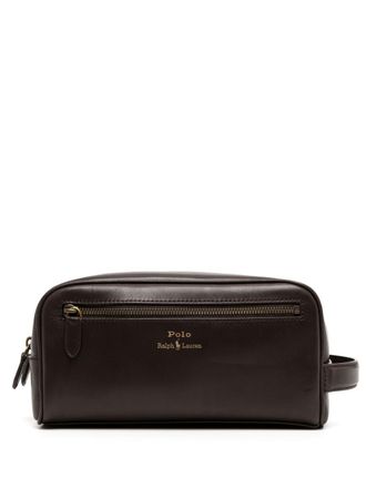 Polo Ralph Lauren trousse de toilette m&eacute;dium &agrave; plaque logo - Marron